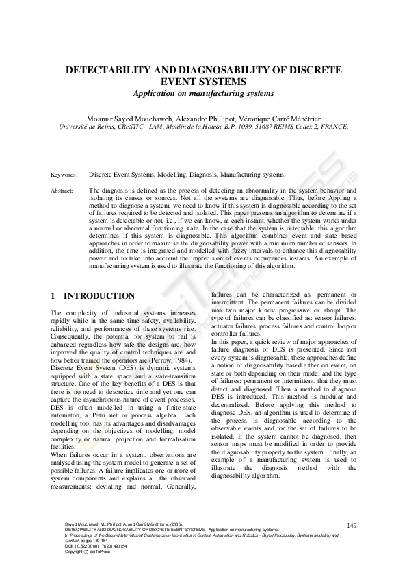 Pdf Diagnosability Analysis Of Manufacturing Systems 