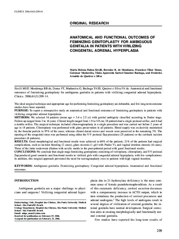 (PDF) Anatomical and Functional Outcome of Feminizing Genitoplasty for ...