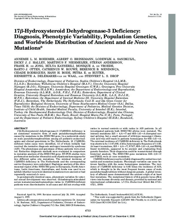 (PDF) 17Beta-hydroxysteroid dehydrogenase 3 deficiency in women