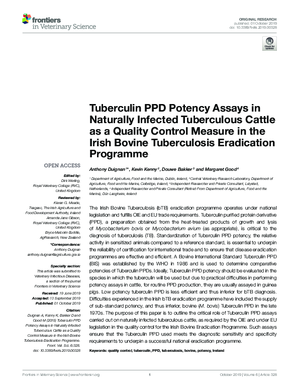 (PDF) Tuberculin PPD Potency Assays in Naturally Infected Tuberculous ...