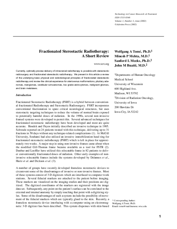 (PDF) Fractionated stereotactic radiotherapy: a short review