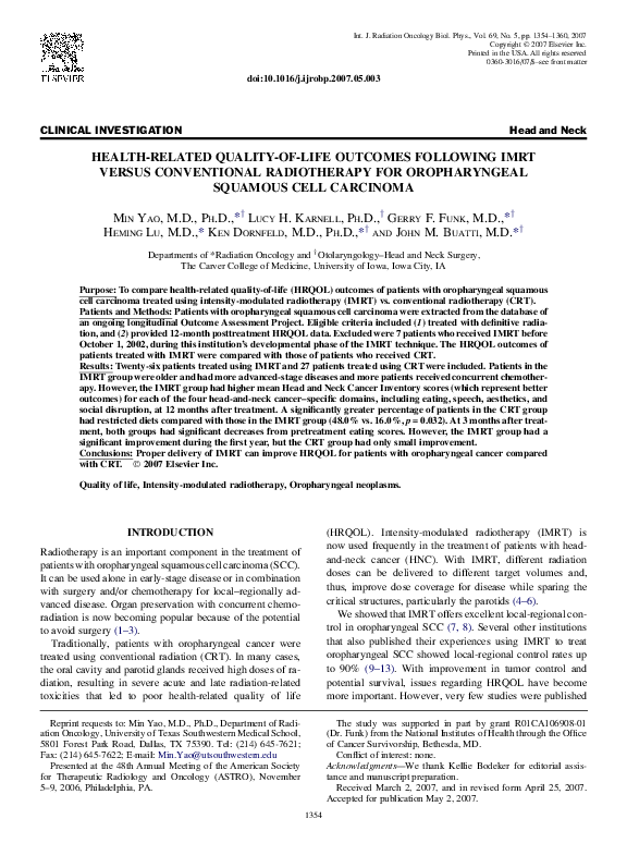 (PDF) Health-Related Quality-of-Life Outcomes Following IMRT Versus ...