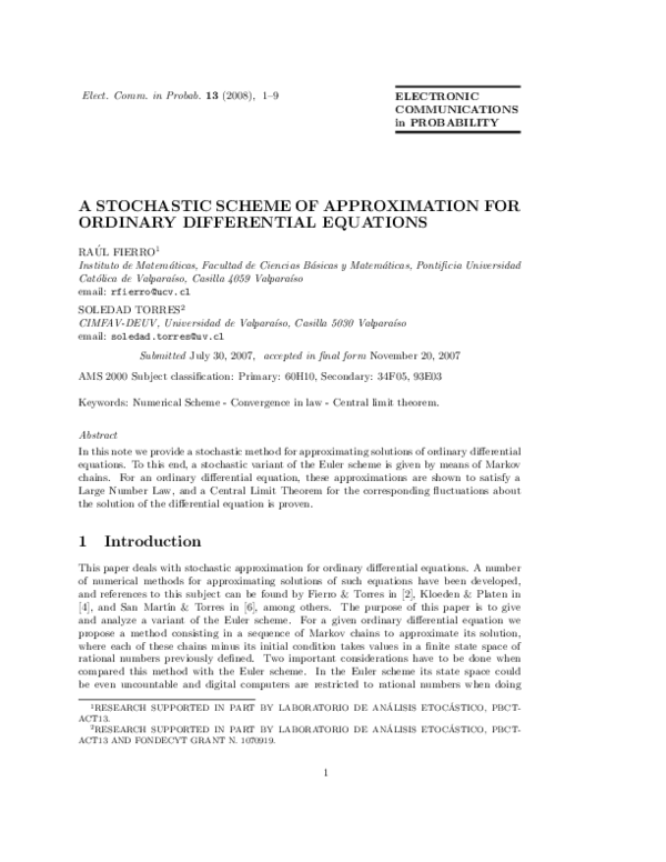 (PDF) A stochastic scheme of approximation for ordinary differential equations