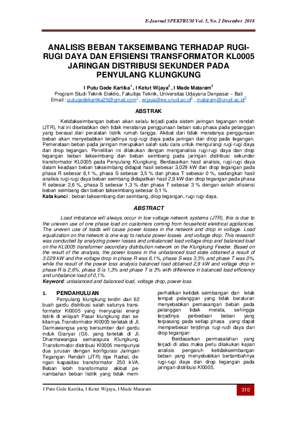 (PDF) Analisis Beban Takseimbang Terhadap Rugi-Rugi Daya Dan Efisiensi Transformator KL0005 ...