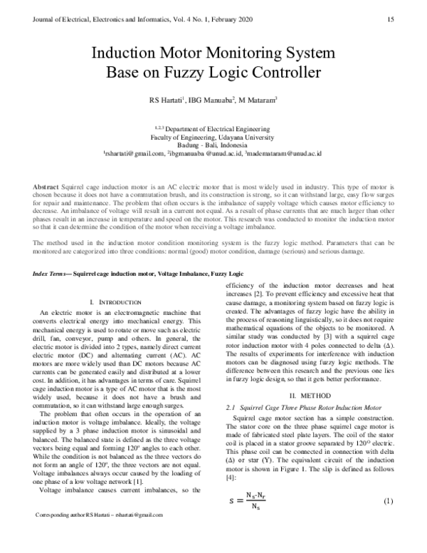 Pdf Induction Motor Monitoring System Base On Fuzzy Logic Controller