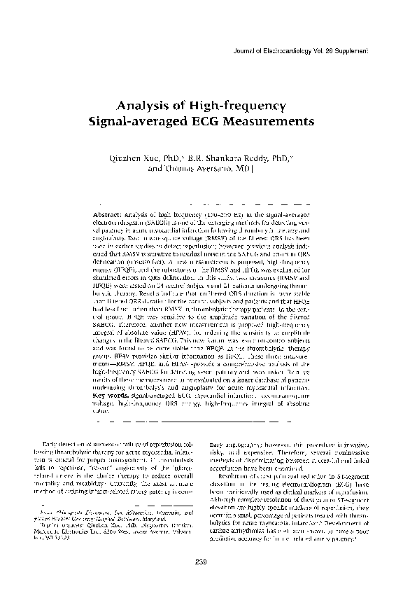 (PDF) Analysis of high-frequency signal-averaged ECG measurements