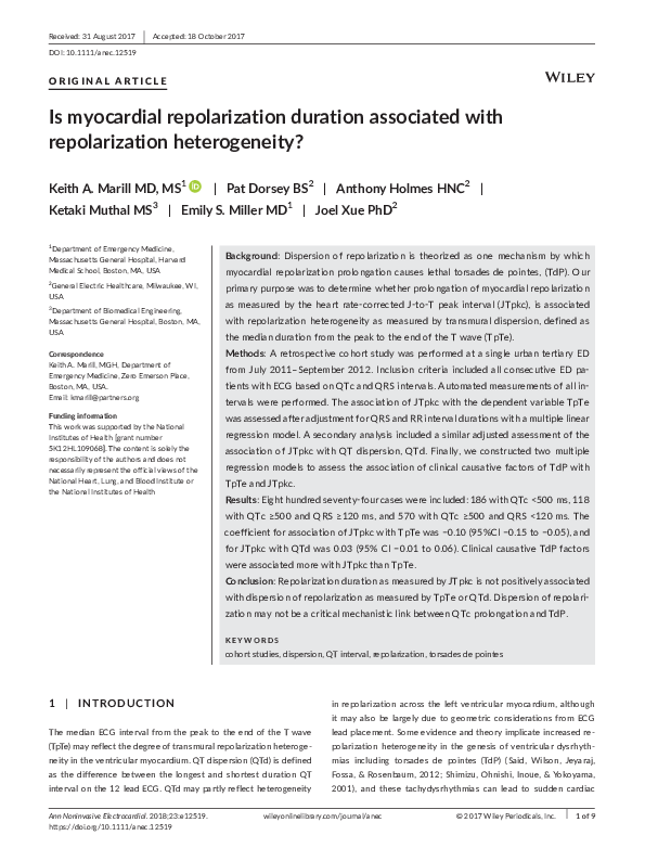 (PDF) Is myocardial repolarization duration associated with ...