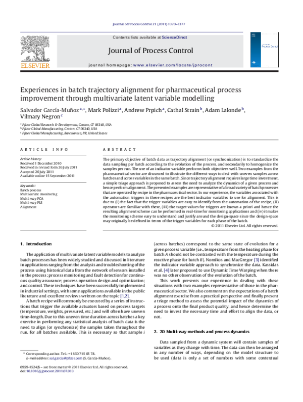 (PDF) Experiences in batch trajectory alignment for pharmaceutical process improvement through ...