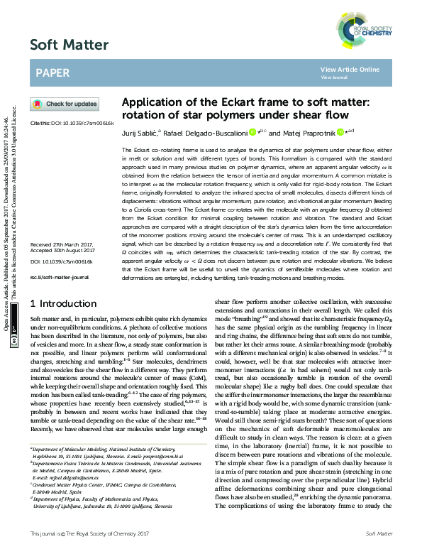 (PDF) Application of the Eckart frame to soft matter: rotation of star ...
