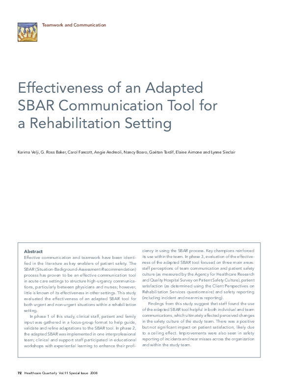 (PDF) Effectiveness of an Adapted SBAR Communication Tool for a ...