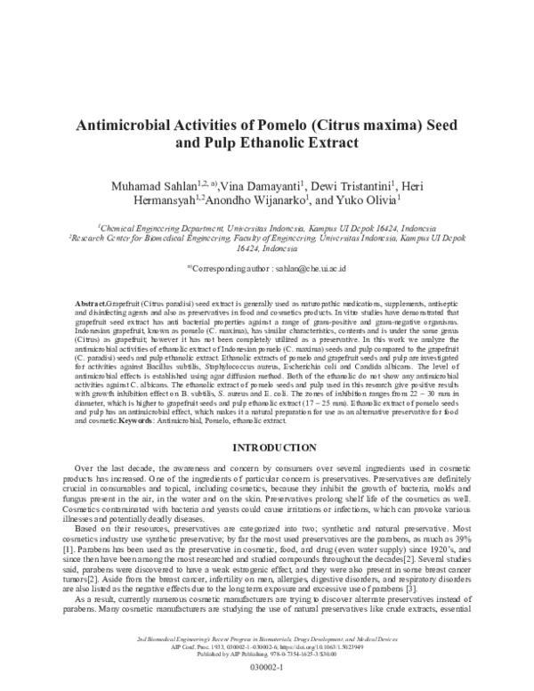 (PDF) Antimicrobial activities of pomelo (Citrus maxima) seed and pulp ...