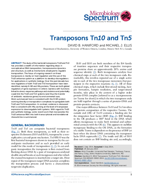 (PDF) Transposons Tn10 and Tn5