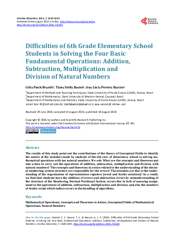 (PDF) Difficulties of 6th Grade Elementary School Students in Solving ...