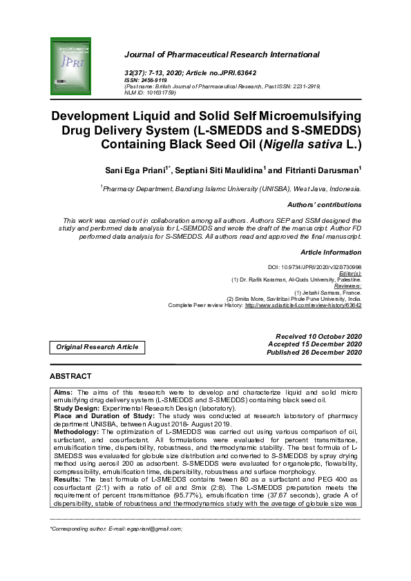 (PDF) Development Liquid and Solid Self Microemulsifying Drug Delivery ...