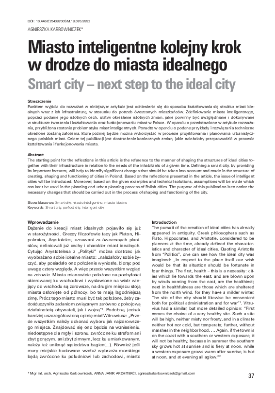 (PDF) Miasto inteligentne kolejny krok w drodze do miasta idealnego