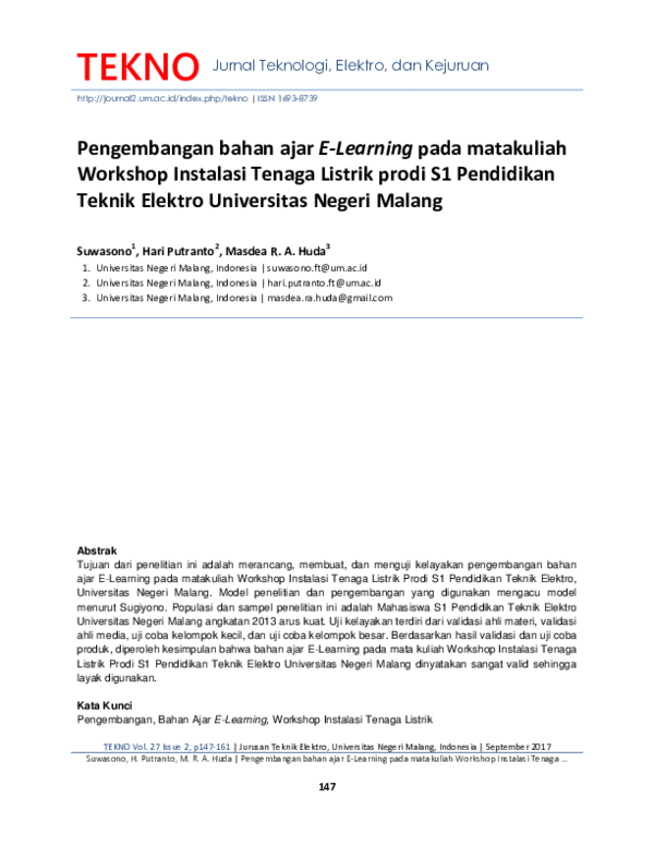(PDF) Pengembangan bahan ajar E-Learning pada matakuliah Workshop Instalasi Tenaga Listrik prodi ...