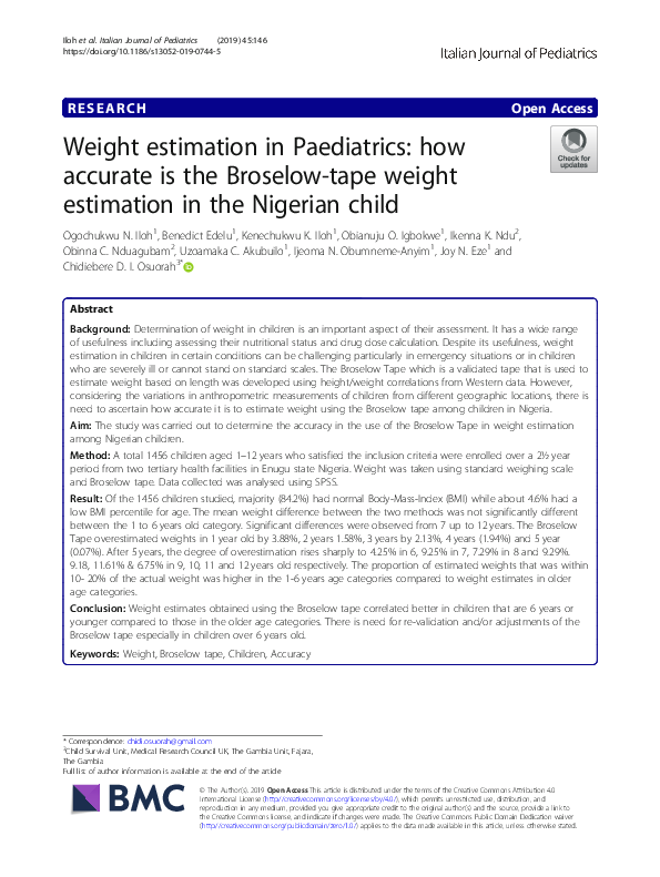 (PDF) Weight estimation in Paediatrics: how accurate is the Broselow ...