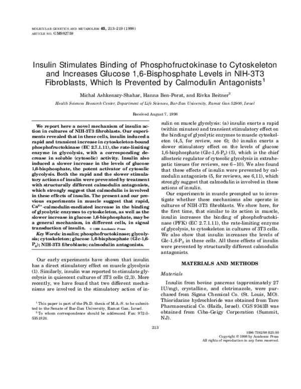 (PDF) Insulin Stimulates Binding of Phosphofructokinase to Cytoskeleton ...