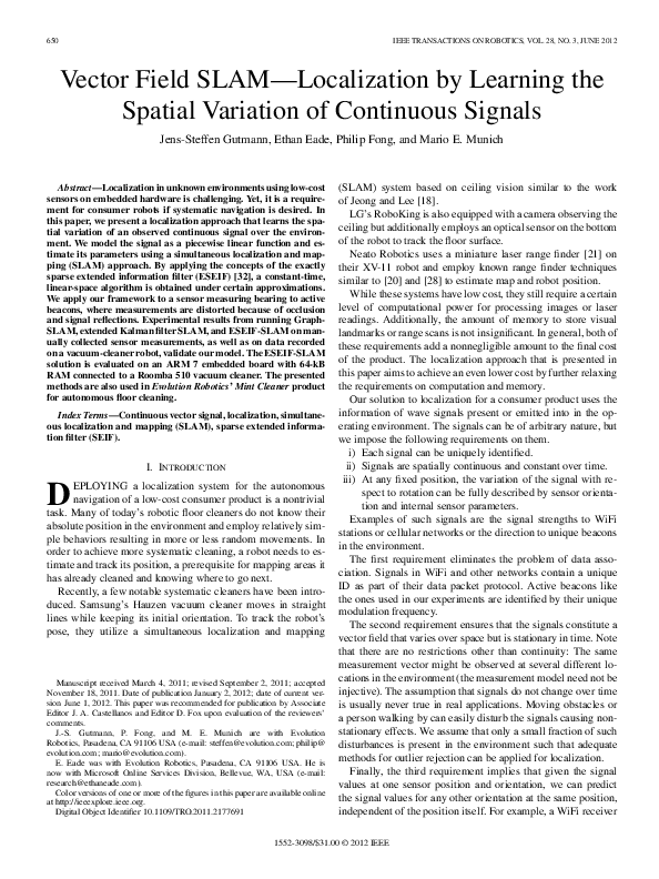 Pdf Vector Field Slam Localization By Learning The Spatial Variation Of Continuous Signals