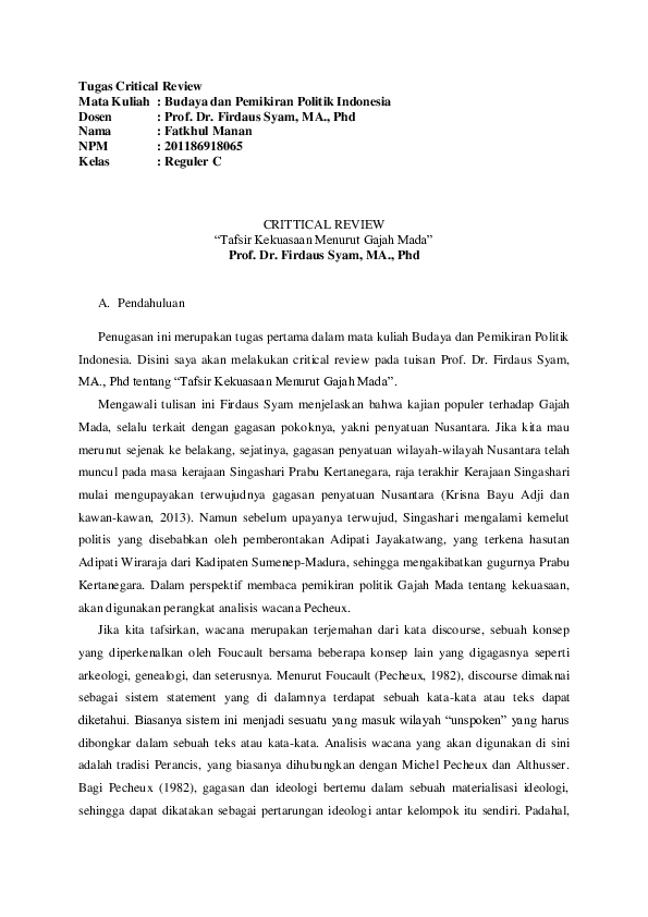 (PDF) Budaya dan Pemikiran Politik Indonesia Dosen : Prof. Dr. Firdaus ...