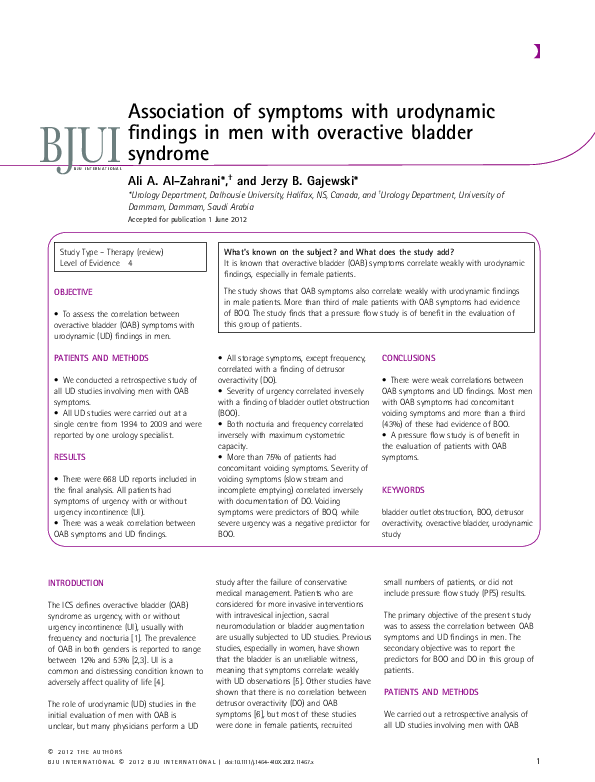 (PDF) Association of symptoms with urodynamic findings in men with ...