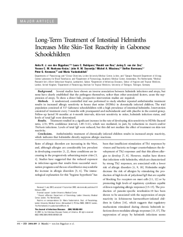 (PDF) Long‐Term Treatment of Intestinal Helminths Increases Mite Skin ...