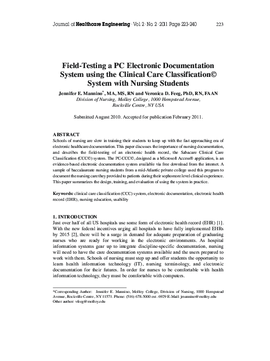 (PDF) Field-Testing a PC Electronic Documentation System using the ...