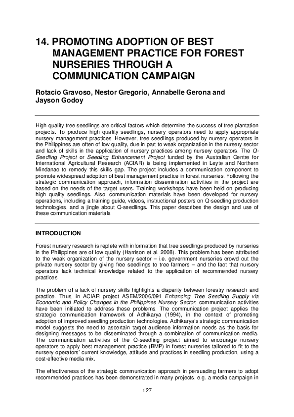 (PDF) Promoting adoption of best management practice for forest ...