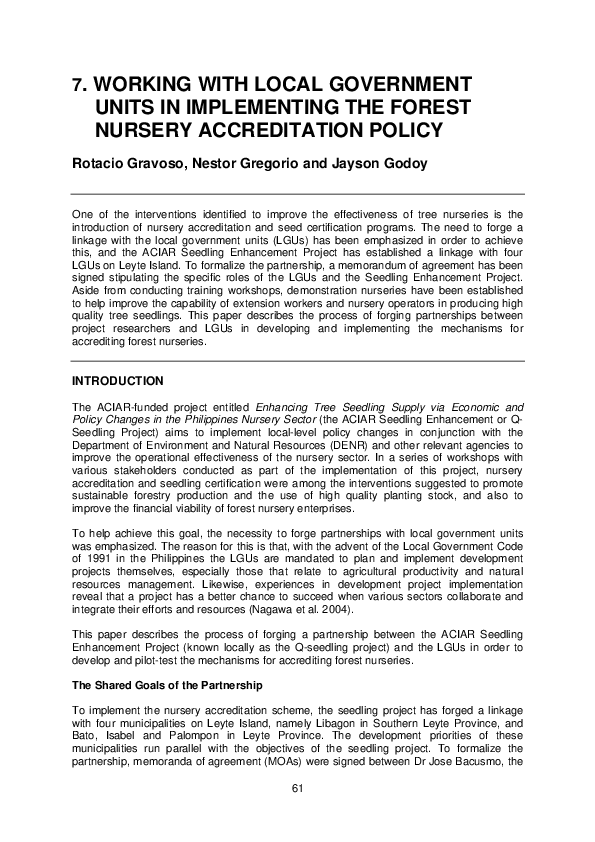 (PDF) 7. Working with Local Government Units in Implementing the Forest ...