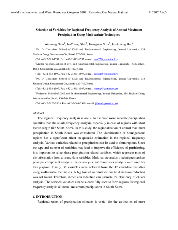 (PDF) Selection of Variables for Regional Frequency Analysis of Annual Maximum Precipitation ...