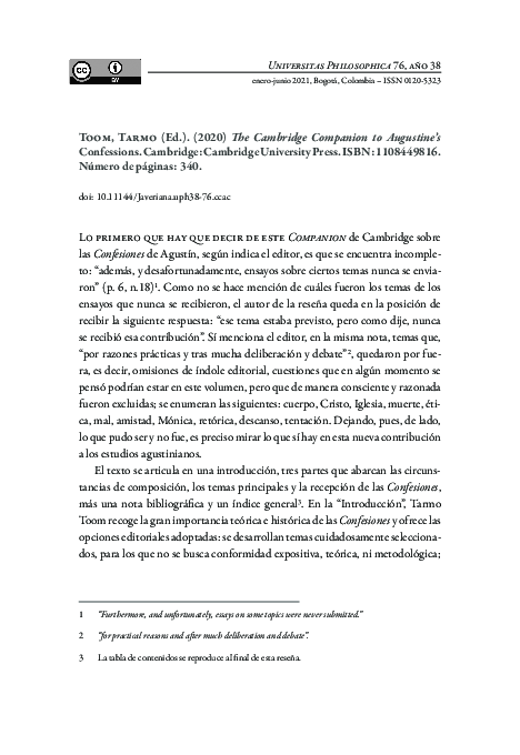 (PDF) Toom, Tarmo (Ed.). (2020) The Cambridge Companion to Augustine’s ...
