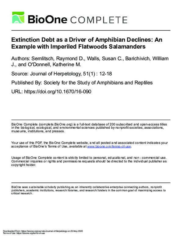 Extinction Debt as a Driver of Amphibian Declines: An Example with ...