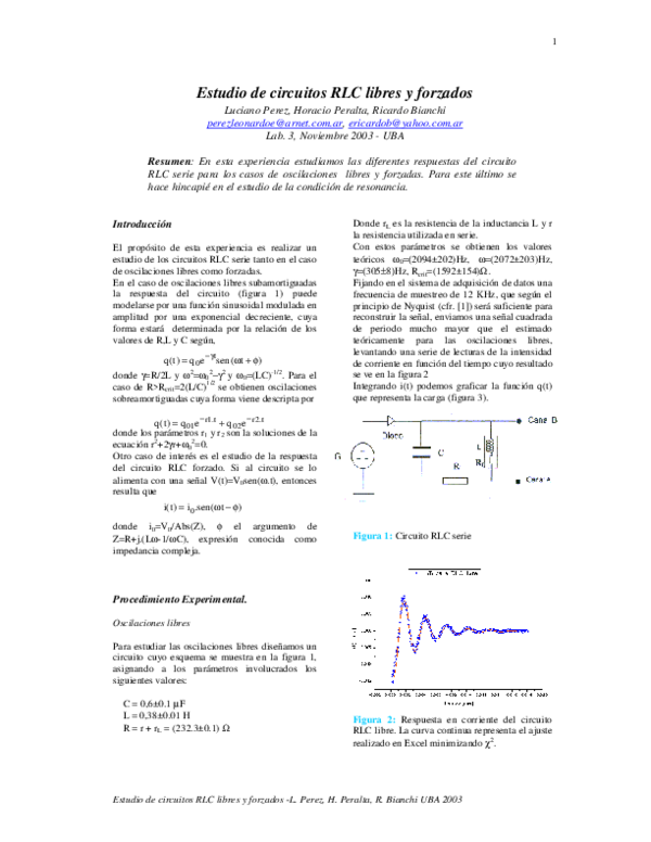 (PDF) Estudio de circuitos RLC libres y forzados