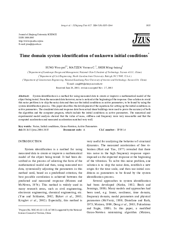 (PDF) Time domain system identification of unknown initial conditions