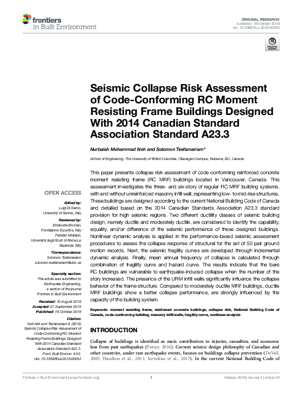 (PDF) Seismic Collapse Risk Assessment of Code-Conforming RC Moment ...