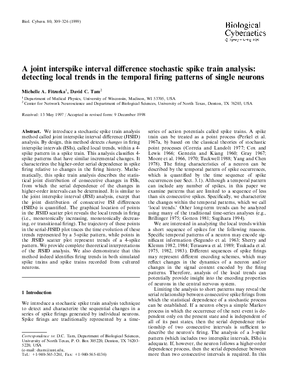 (PDF) A joint interspike interval difference stochastic spike train analysis: detecting local ...