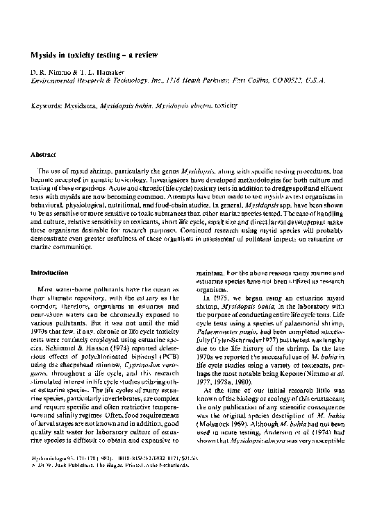 (PDF) Mysids in toxicity testing ? a review