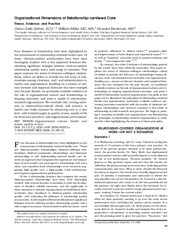 (PDF) Organizational Dimensions of Relationship-centered Care. Theory ...