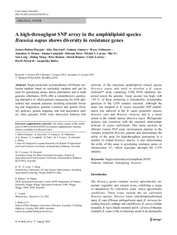 (PDF) A high-throughput SNP array in the amphidiploid species Brassica ...