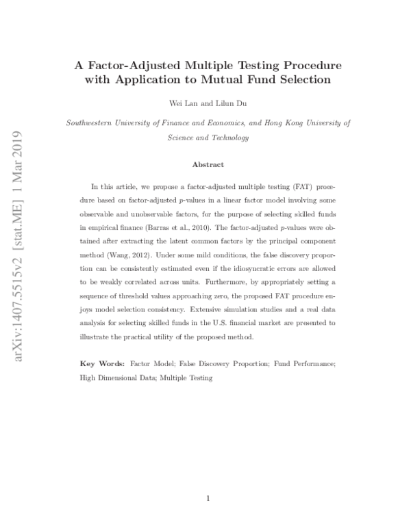 Pdf A Factor Adjusted Multiple Testing Procedure With Application To