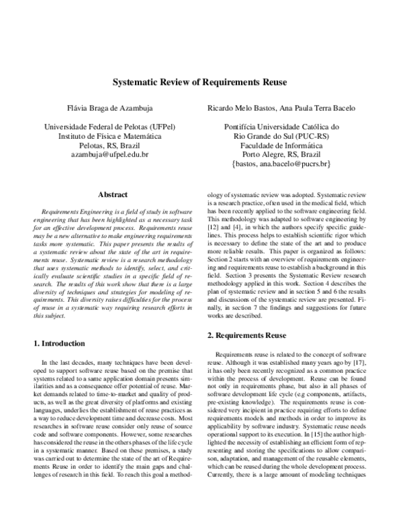 (PDF) Systematic Review of Requirements Reuse