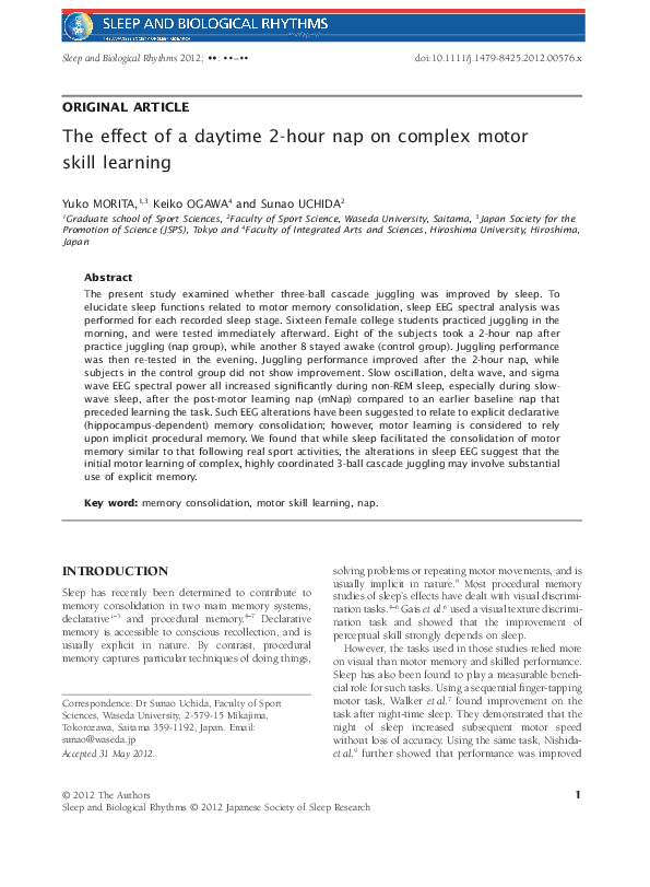 (PDF) The effect of a daytime 2-hour nap on complex motor skill learning