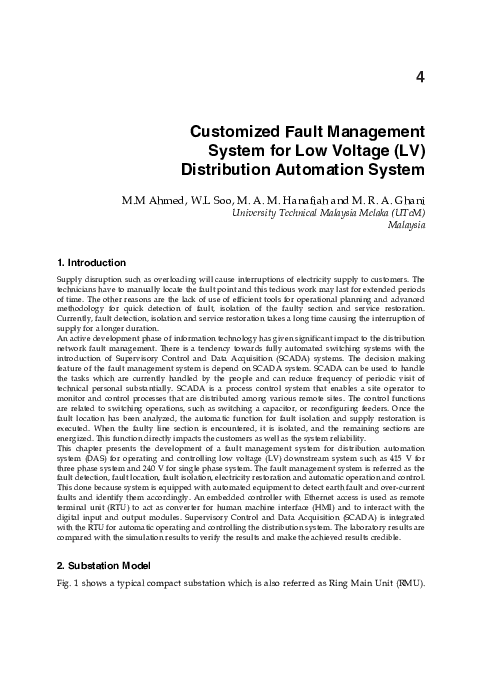 Pdf Customized Fault Management System For Low Voltage Lv Distribution Automation System
