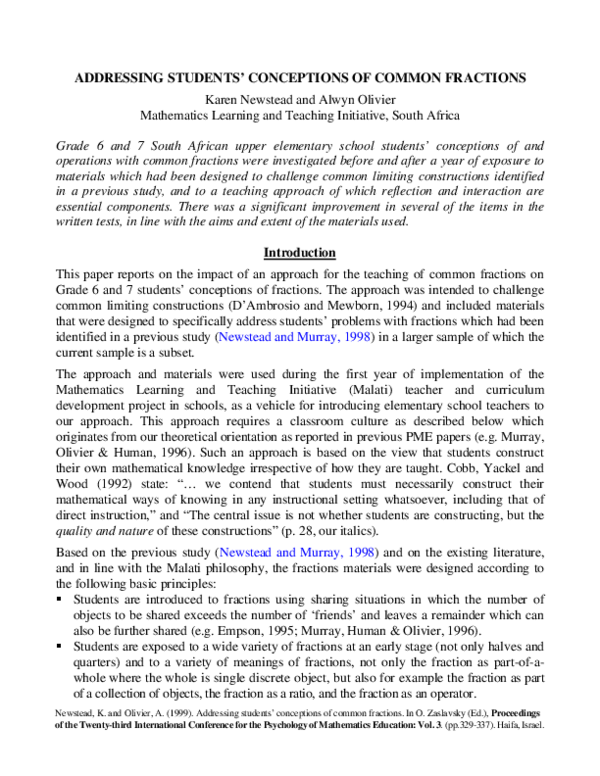 (PDF) Addressing students' conceptions of common fractions