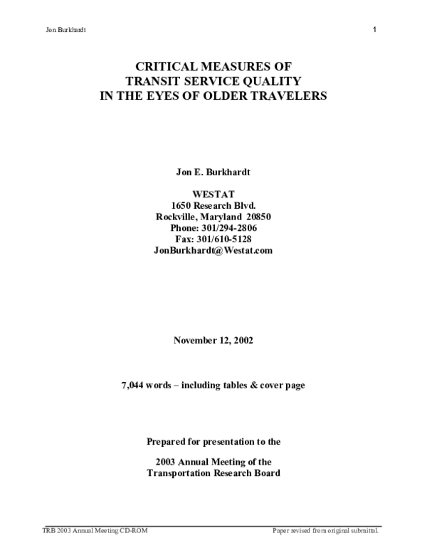 (PDF) Critical Measures of Transit Service Quality in the Eyes of Older ...