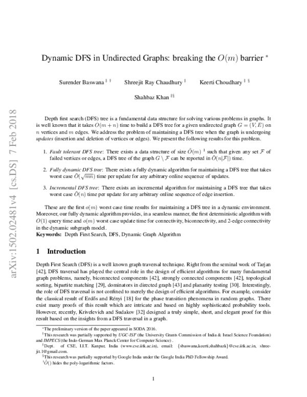 Pdf Dynamic Dfs Tree In Undirected Graphs Breaking The O M Barrier