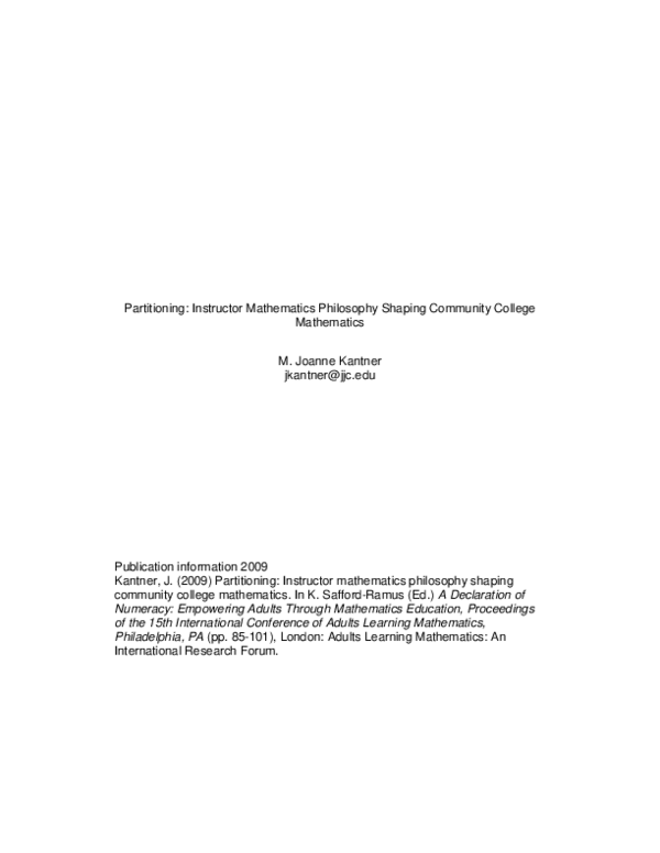 (PDF) Partitioning: Instructor Mathematics Philosophy Shaping Community ...