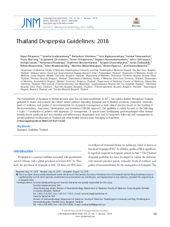 (PDF) Thailand Dyspepsia Guidelines: 2018