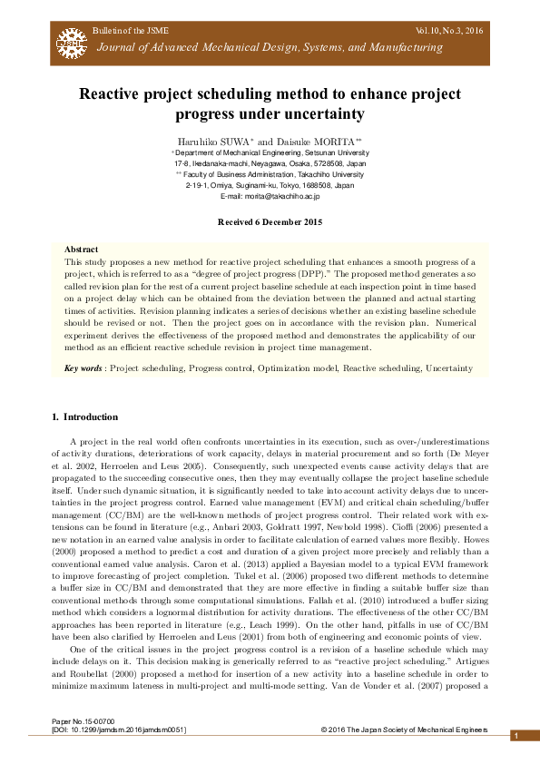 (PDF) Reactive project scheduling method to enhance project progress under uncertainty