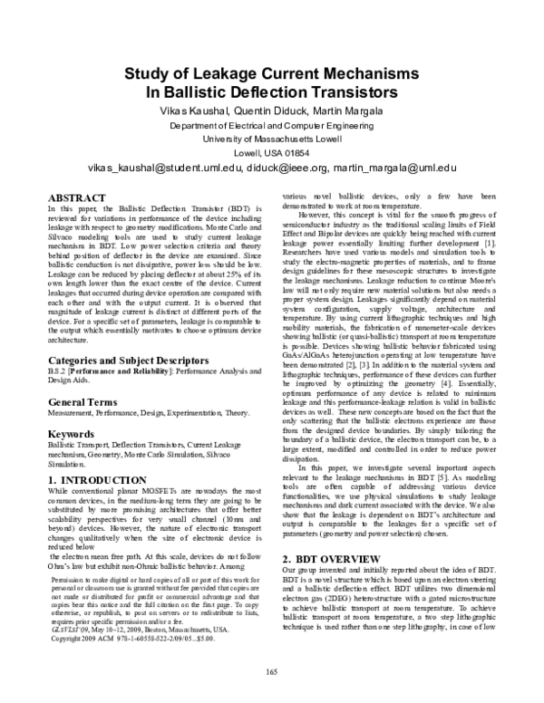 (PDF) Study of leakage current mechanisms in ballistic deflection ...
